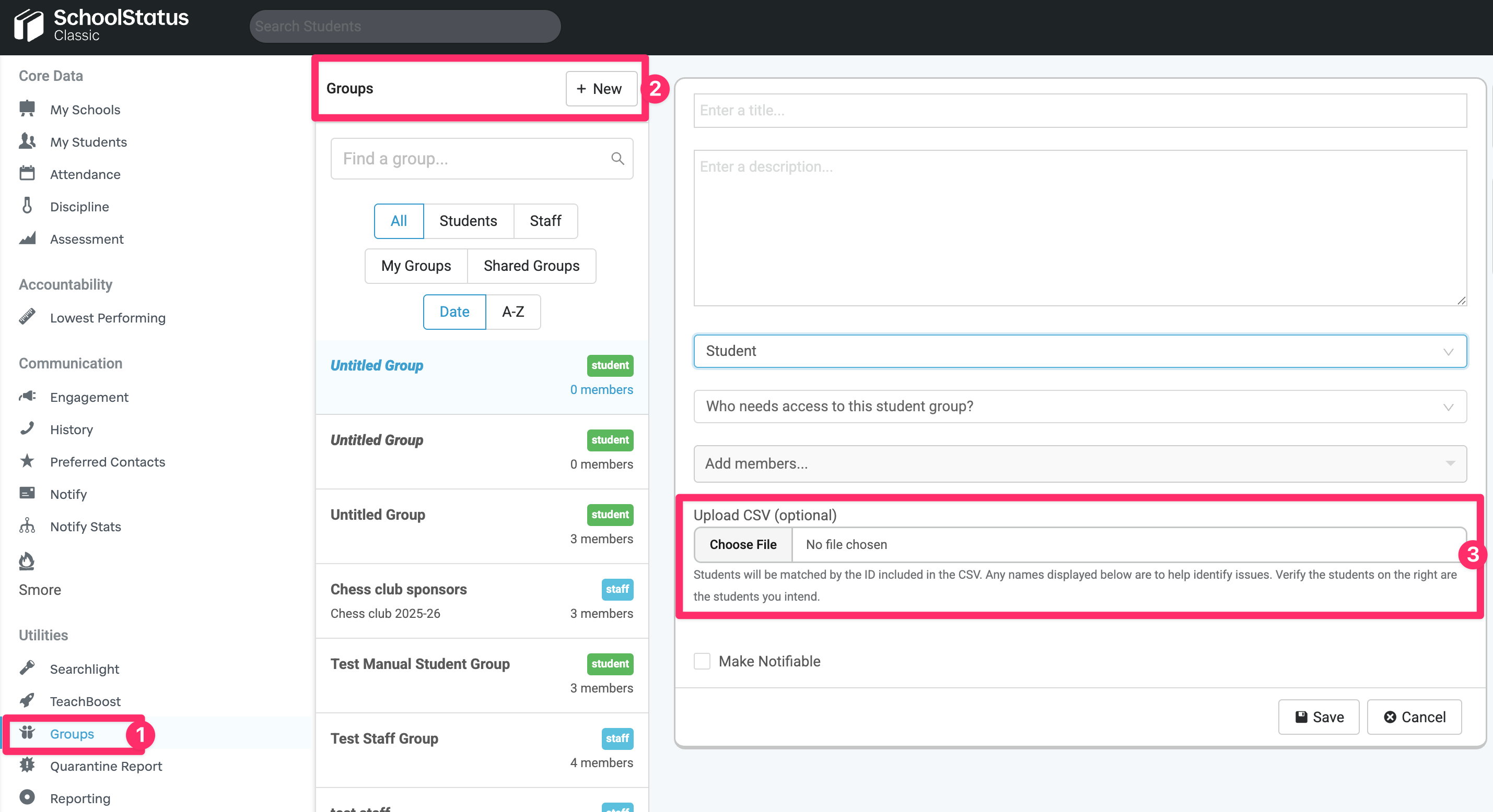 Creating Student Groups with a CSV File Upload – SchoolStatus